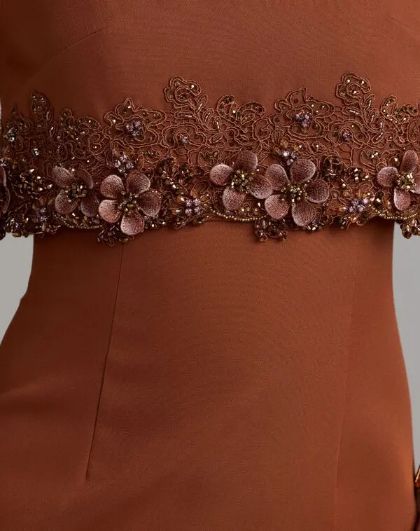 Mac Duggal Floral Embellished Overlay Column Dress