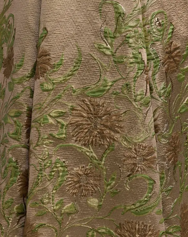 Mac Duggal Beige Floral Off The Shoulder Ball Gown