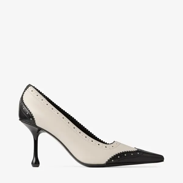 JIMMY CHOO Ixia 80 Black And Bone Nappa Leather Pumps With Broguing