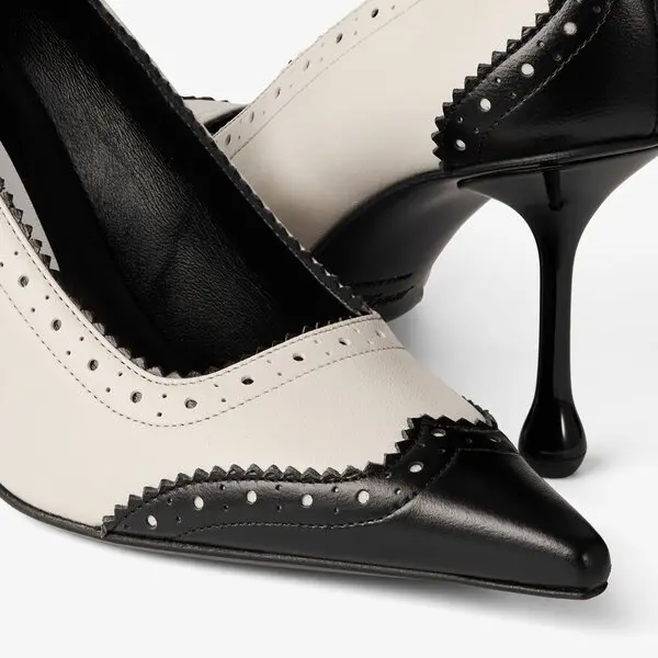 JIMMY CHOO Ixia 80 Black And Bone Nappa Leather Pumps With Broguing