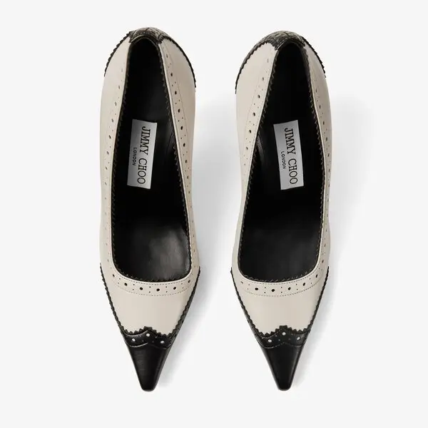 JIMMY CHOO Ixia 80 Black And Bone Nappa Leather Pumps With Broguing