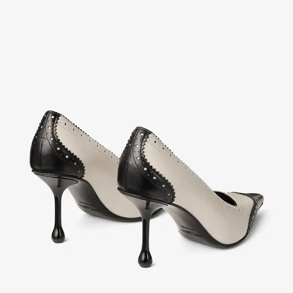 JIMMY CHOO Ixia 80 Black And Bone Nappa Leather Pumps With Broguing