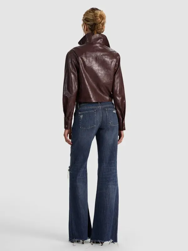 Alice + Olivia Vegan Leather Funnel Neck Parka - Dark Chocolate