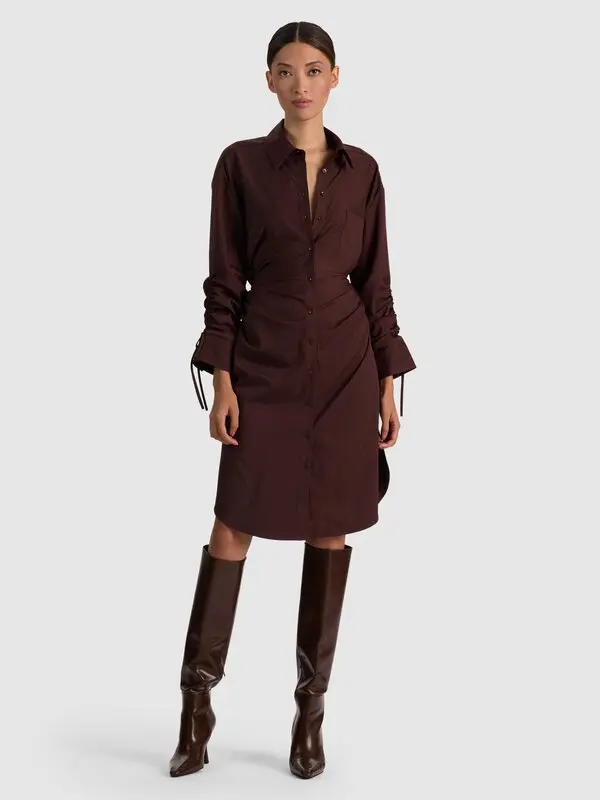 Alice + Olivia Denise Midi Shirt Dress - Dark Chocolate