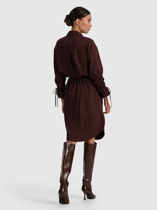 Alice + Olivia Denise Midi Shirt Dress - Dark Chocolate