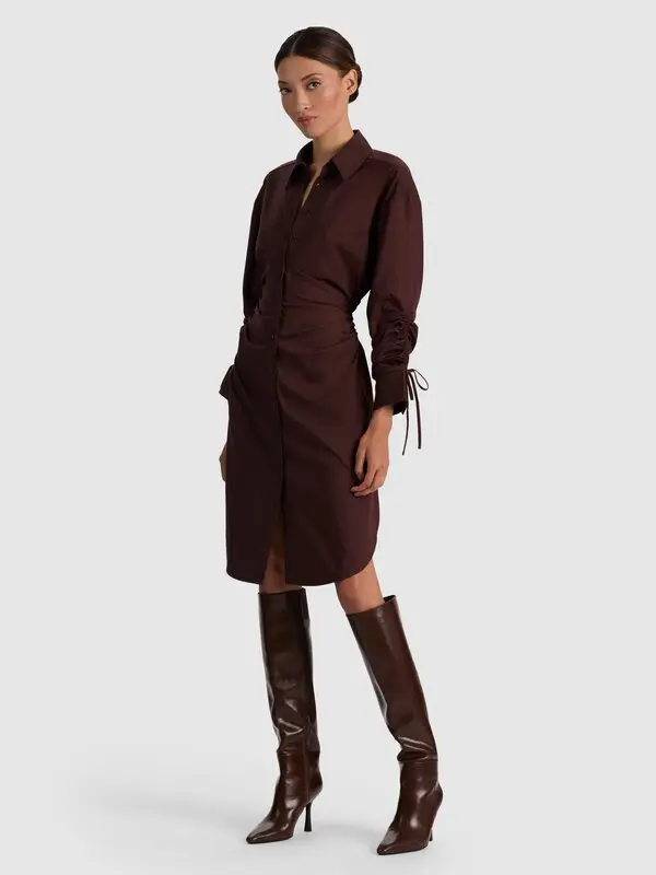 Alice + Olivia Denise Midi Shirt Dress - Dark Chocolate
