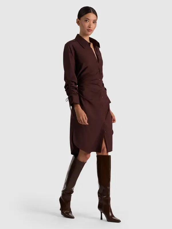 Alice + Olivia Denise Midi Shirt Dress - Dark Chocolate