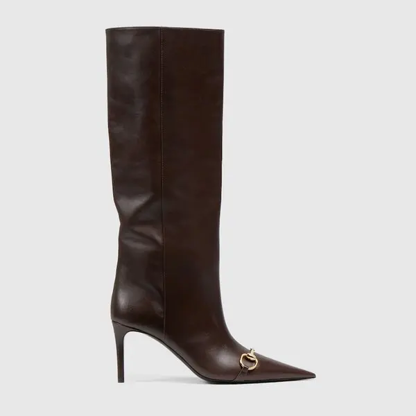 Gucci Leather Knee High Boots With Horsebit Detail