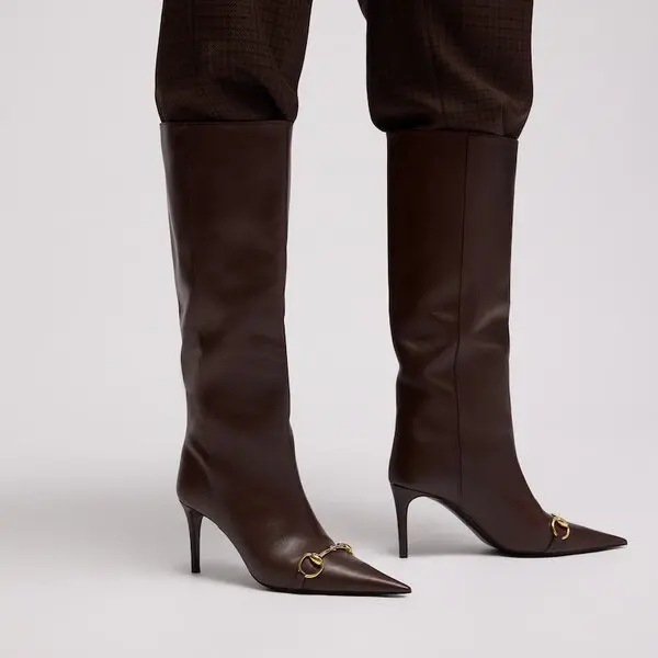 Gucci Leather Knee High Boots With Horsebit Detail