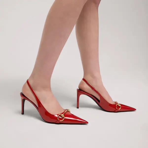Gucci Leather Slingback Pumps With Horsebit Detail - Red