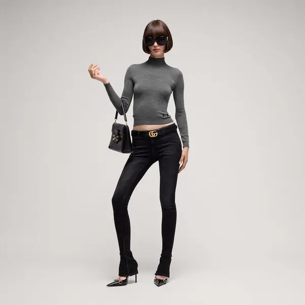 Gucci Fine Rib Knit Wool Top With Horsebit Detail