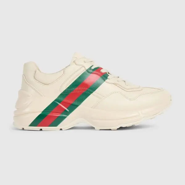 Gucci Rhyton Leather Sneakers With Web Detail
