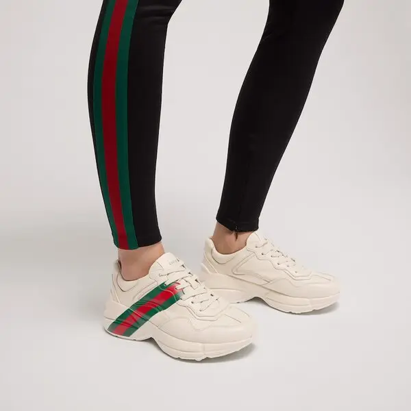 Gucci Rhyton Leather Sneakers With Web Detail