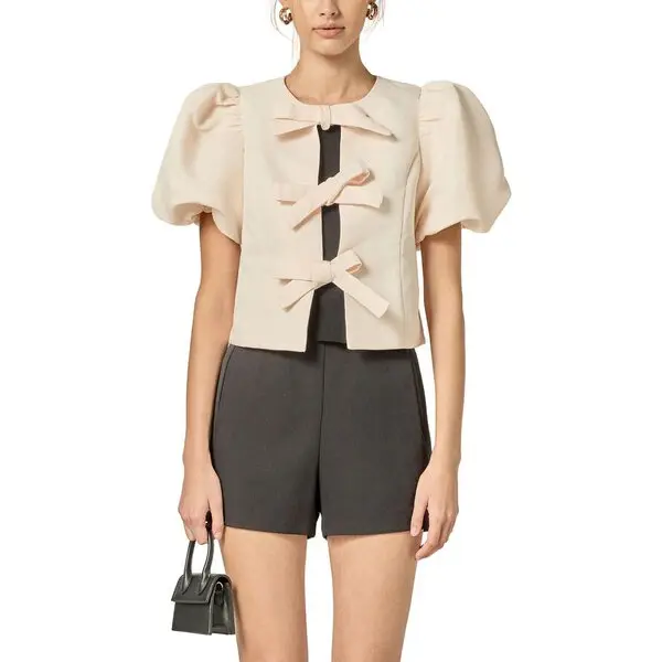 English Factory Bow Detail Puff Sleeve Top