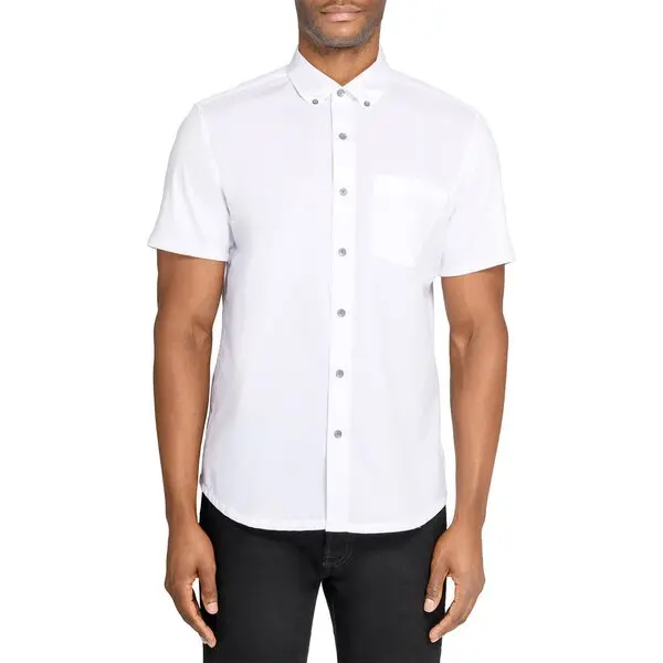 W.R.K Hudson Reworked Slim Fit Solid Short Sleeve Cotton Button-up Shirt