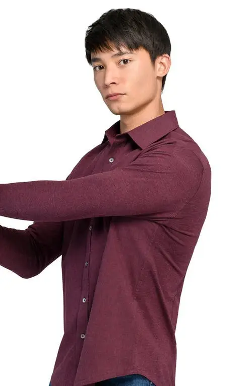 W.R.K Reworked Slim Fit Heathered Cotton Button-up Shirt - Burgundy