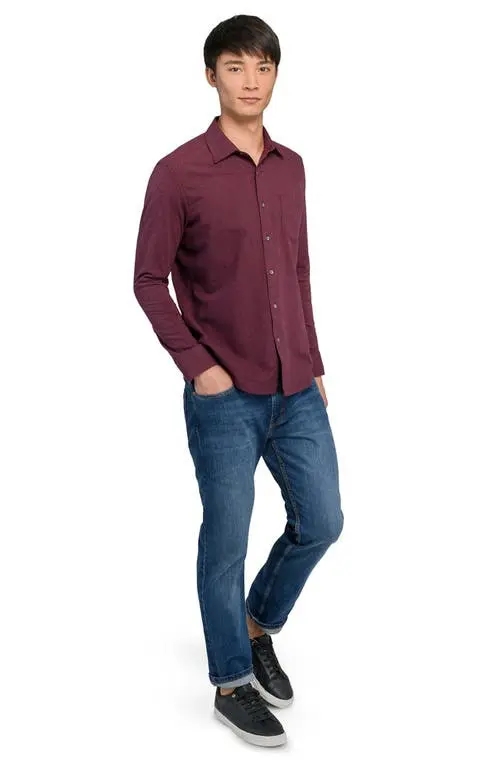 W.R.K Reworked Slim Fit Heathered Cotton Button-up Shirt - Burgundy
