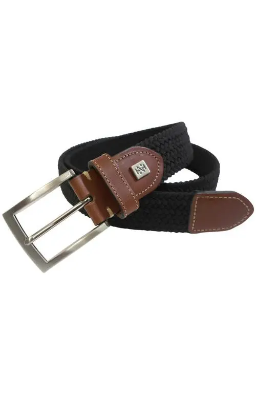 IZOD Stretch Braid Belt With Full Grain Leather Tips - Black