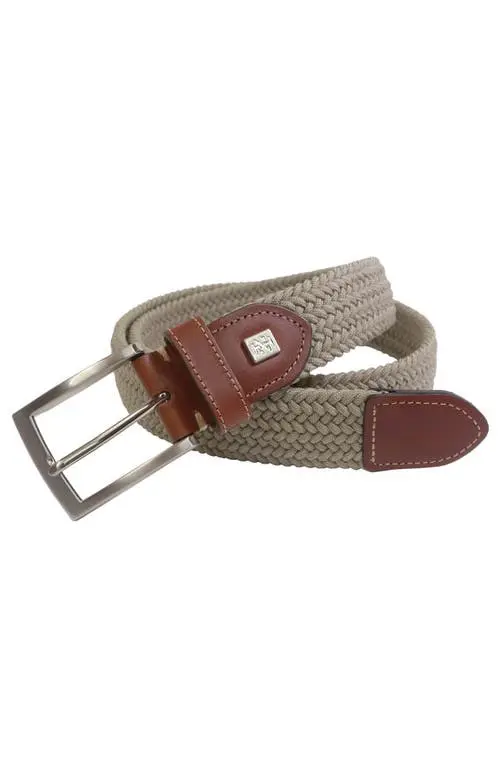 IZOD Stretch Braid Belt With Full Grain Leather Tips - Khaki