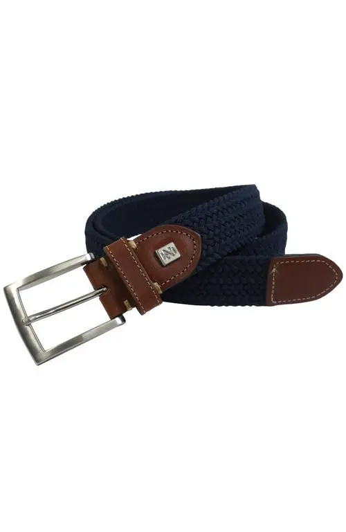 IZOD Stretch Braid Belt With Leather Tips - Navy