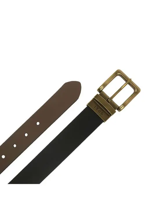 IZOD Reversible Cut Edge Leather Belt With Old English Brass Buckle