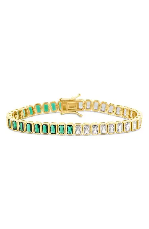 SHYMI Bezel Set Tennis Bracelet With Alternating Cubic Zirconia And Turquoise - Gold/emerald