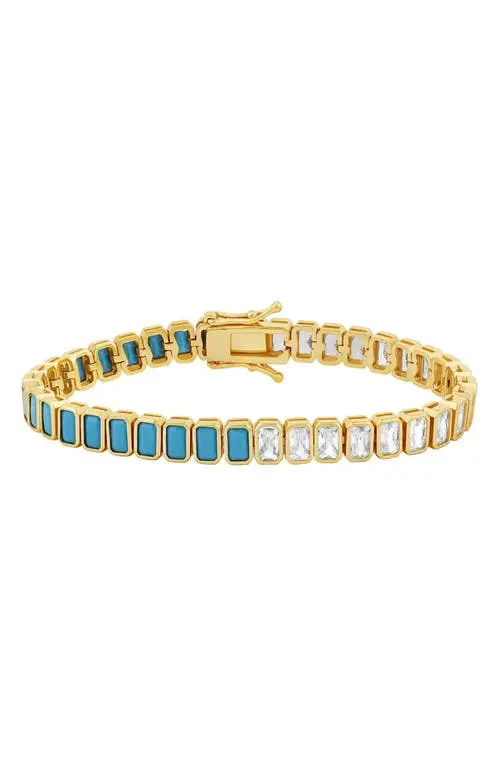 SHYMI Bezel Set Tennis Bracelet With Alternating Cubic Zirconia And Turquoise - Gold/turquoise