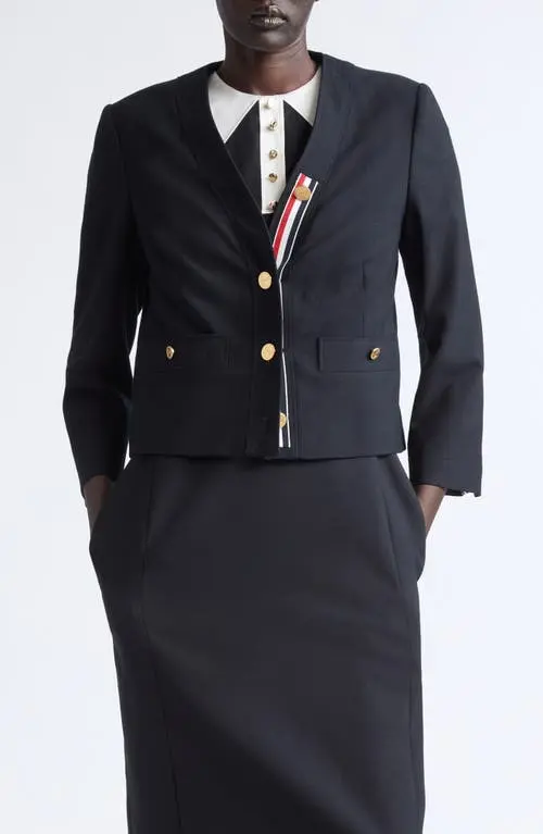 Thom Browne Wool Cardigan Jacket - Navy