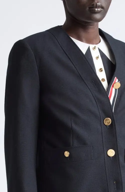 Thom Browne Wool Cardigan Jacket - Navy