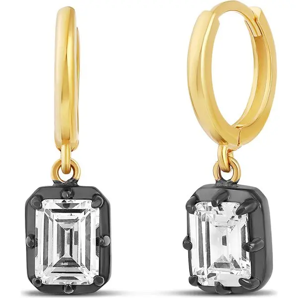 SHYMI Emerald Cut Cubic Zirconia Drop Huggie Earrings - Gold