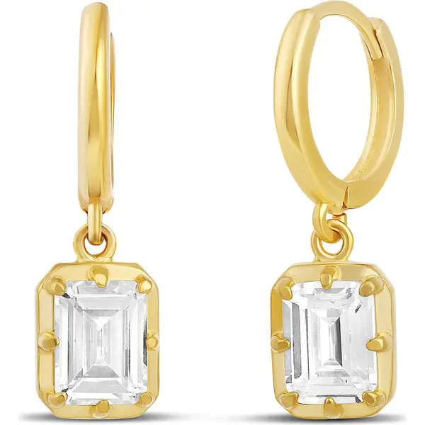 SHYMI Emerald Cut Cubic Zirconia Drop Huggie Earrings - Gold