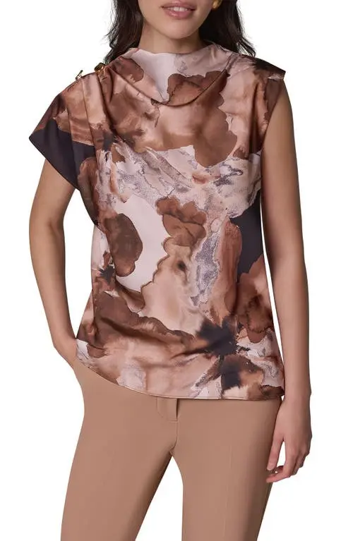 Donna Karan New York Printed High Neck Sleeveless Top - Camel Mult