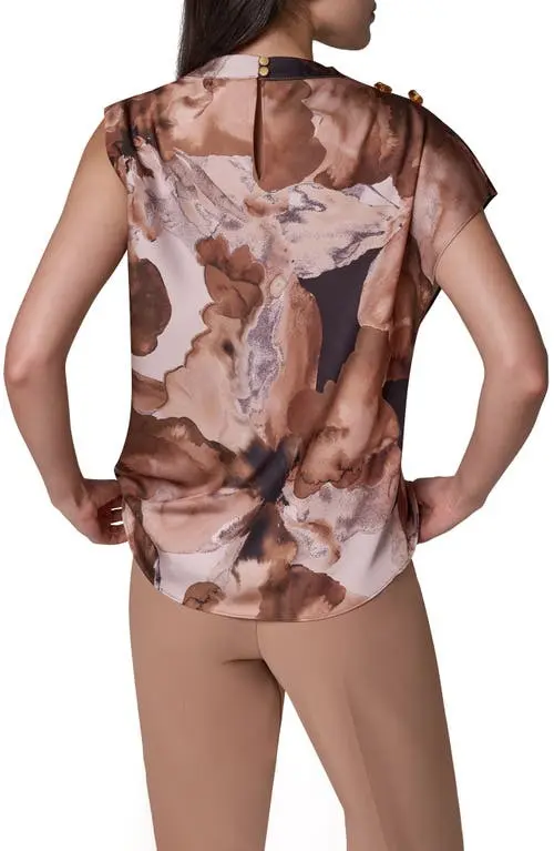 Donna Karan New York Printed High Neck Sleeveless Top - Camel Mult