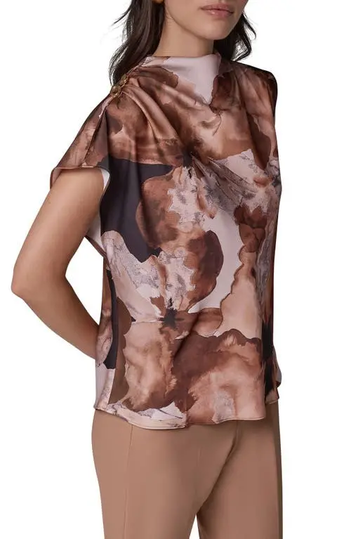 Donna Karan New York Printed High Neck Sleeveless Top - Camel Mult