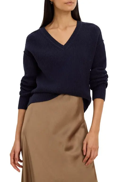 NIC+ZOE Textured V-neck Sweater - Dark Indigo