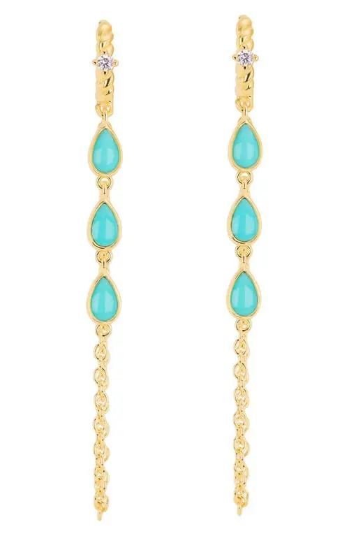 ATHRA LUXE Cubic Zirconia And Turquoise Chain Drop Earrings - Gold