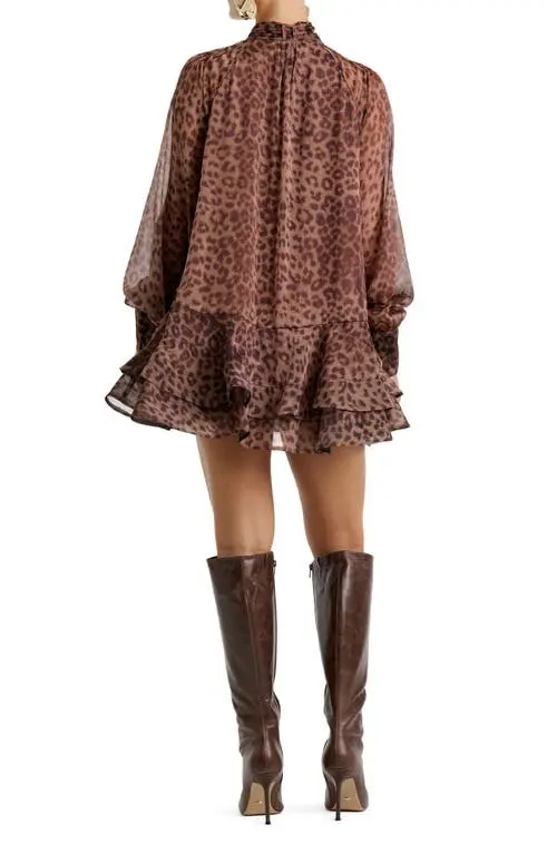 Bardot Adrie Long Sleeve Babydoll Minidress - Leopard