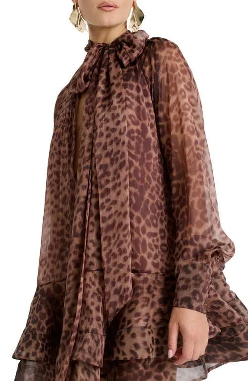 Bardot Adrie Long Sleeve Babydoll Minidress - Leopard