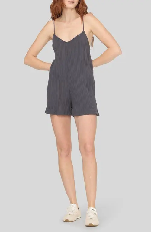 PROJECT SOCIAL T Ribbed Tie-back V-neck Romper - Charcoal