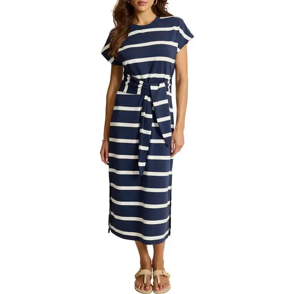 Tommy Bahama Agua Tie Waist Midi Dress With Stripes - Coastline