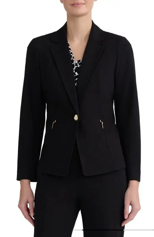 KASPER Notch Lapel Zip Pocket Blazer - Black