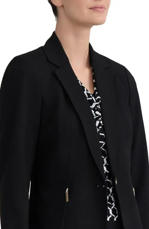 KASPER Notch Lapel Zip Pocket Blazer - Black