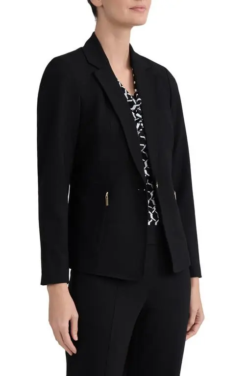 KASPER Notch Lapel Zip Pocket Blazer - Black