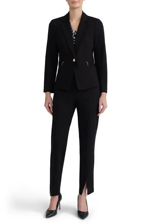 KASPER Notch Lapel Zip Pocket Blazer - Black