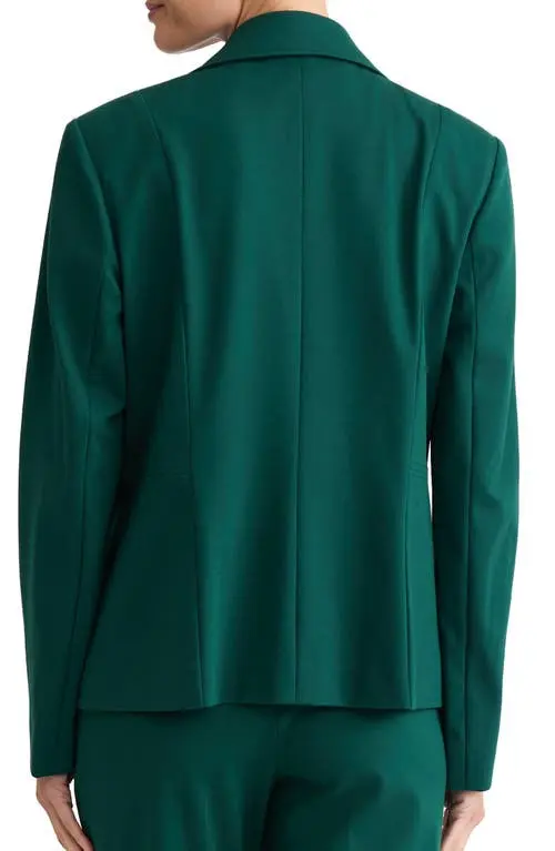 KASPER Notched Lapel Zip Pocket Blazer - Evergreen