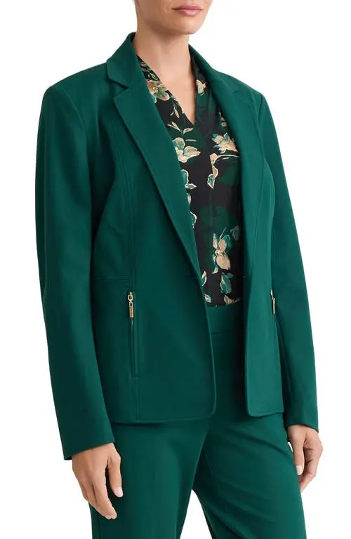 KASPER Notched Lapel Zip Pocket Blazer - Evergreen