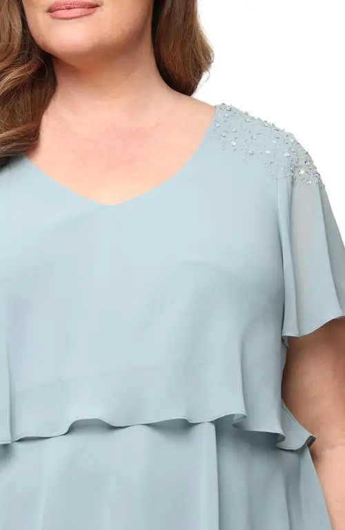 SL FASHIONS Beaded Tiered Chiffon Dress - Sage