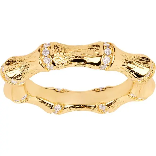 ATHRA LUXE Cubic Zirconia Bamboo Band Ring - Gold