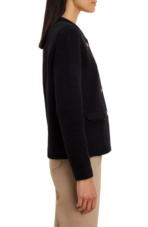 NIC+ZOE Cotton Blend Tweed Knit Jacket With Brass Buttons - Black Onyx
