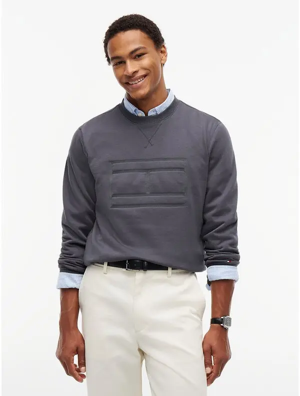 Tommy Hilfiger Embroidered Flag Brushed-back Sweatshirt - Washed Black